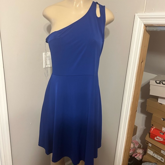 Lbisse | Dresses | Royal Blue One Shoulder Flare Fitted Dress New With ...